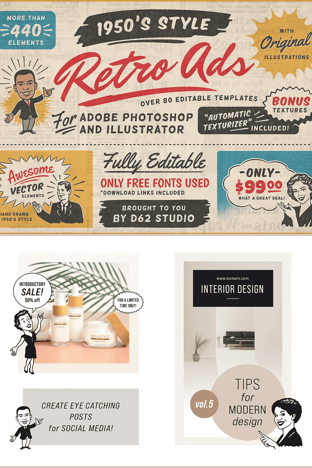 1950s Retro Style Ad Templates - Zupppa | Design Resources