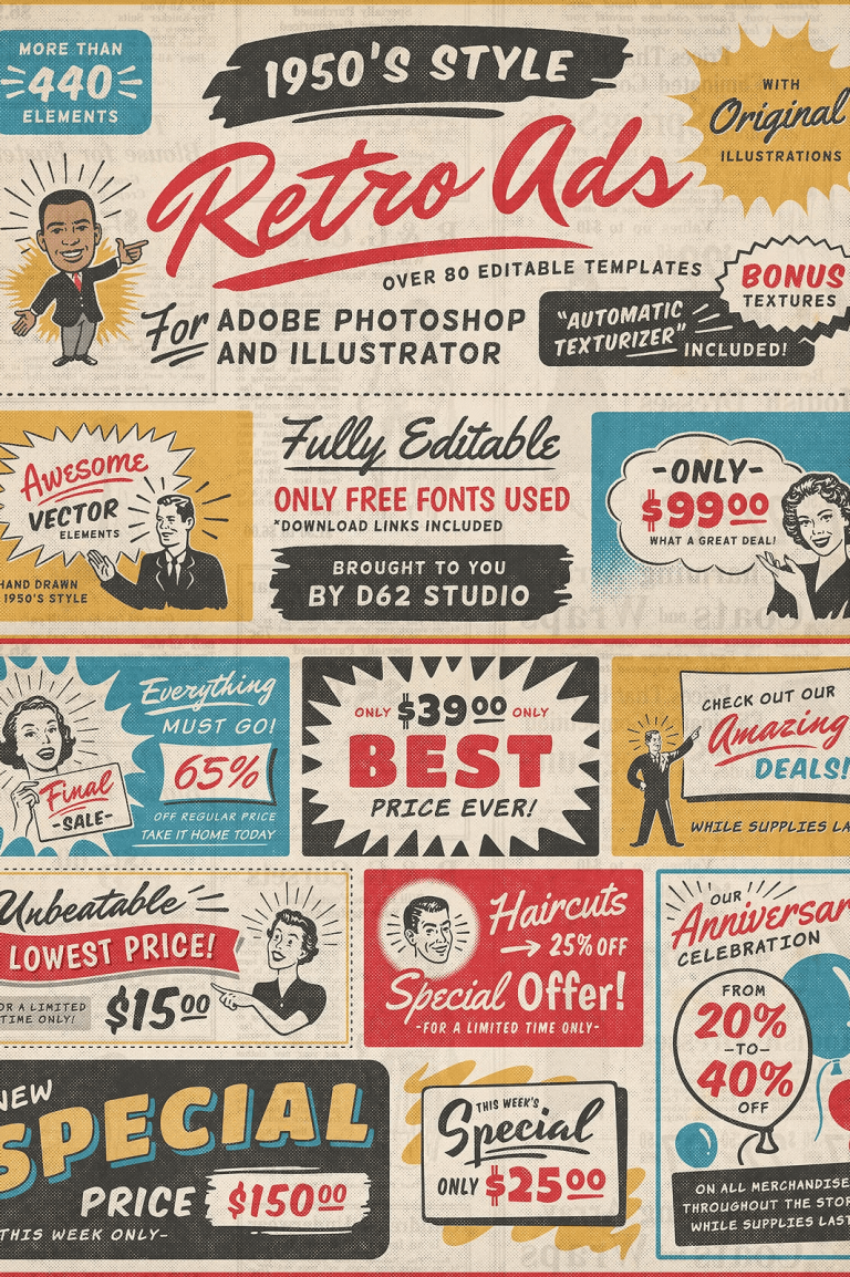 1950s Retro Style Ad Templates - Zupppa | Design Resources