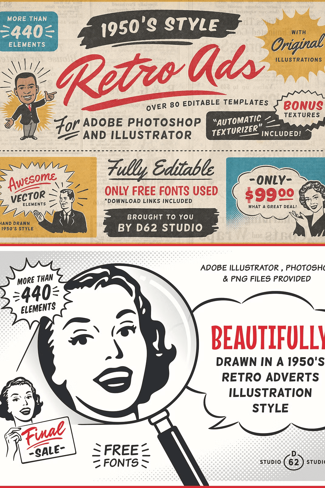 1950s Retro Style Ad Templates - Zupppa | Design Resources