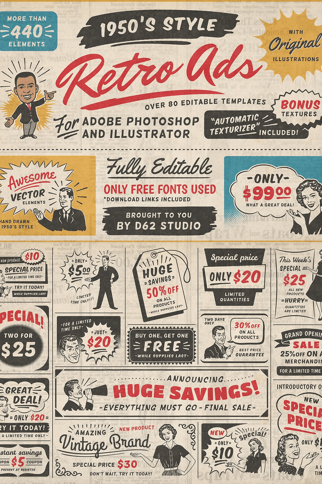 1950s Retro Style Ad Templates - Zupppa | Design Resources
