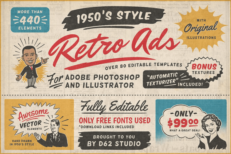 1950s Retro Style Ad Templates - Zupppa | Design Resources